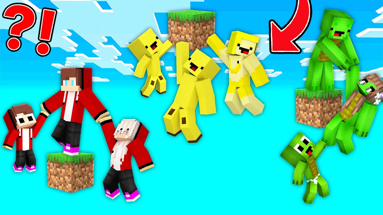 JJ Family vs Mikey Family vs Banana Kid Family on ONE BLOCK Survival in ...