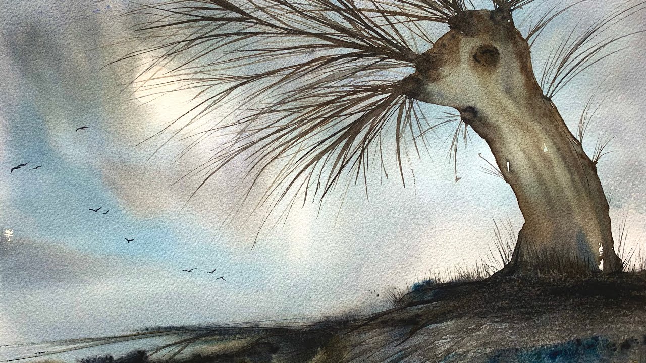 Willow Tree in Moonlight, Watercolor Painting Ideas, Beautiful ...