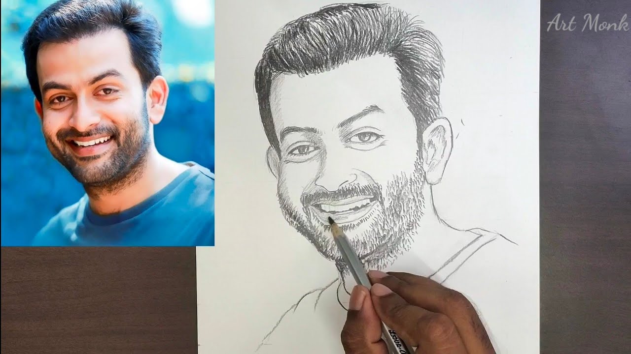 Prithviraj Sukumaran Pencil Drawing Tutorial by Art Monk - YouTube