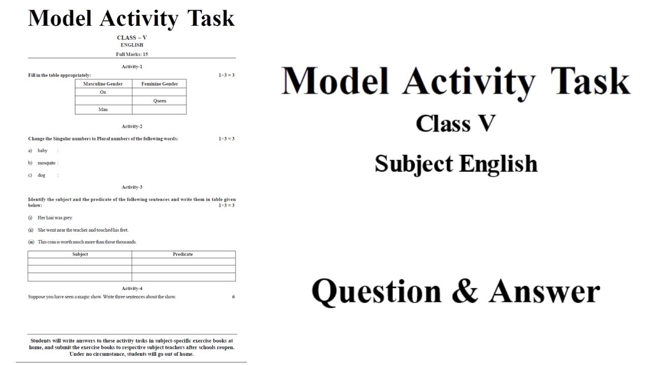Model Activity Task class 5 English part 1 January' 22 - YouTube