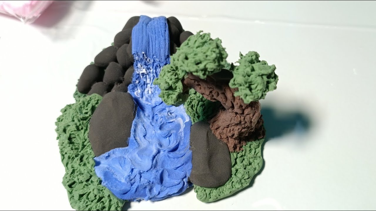 DIY Clay Waterfall, Tree | How To Make Clay Waterfall diorama for ...
