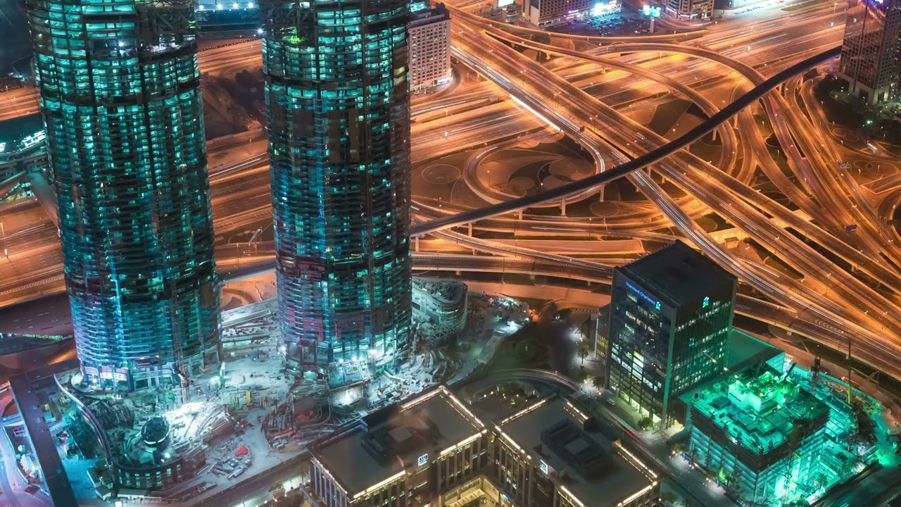 4K Aerial View of Downtown Dubai and Skyscrapers From the Tallest Building in the World Burj Khalifa