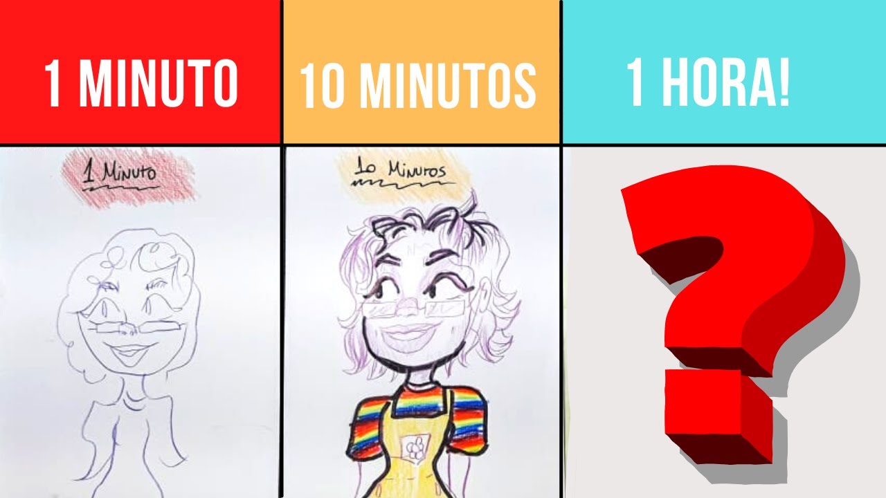 DESENHANDO EM 1 MINUTO, 10 MINUTOS E 1 HORA!!! - YouTube
