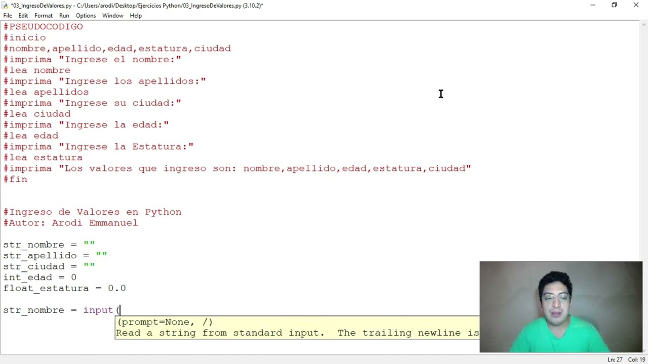 Solicitud e ingreso de valores en variables Python - YouTube