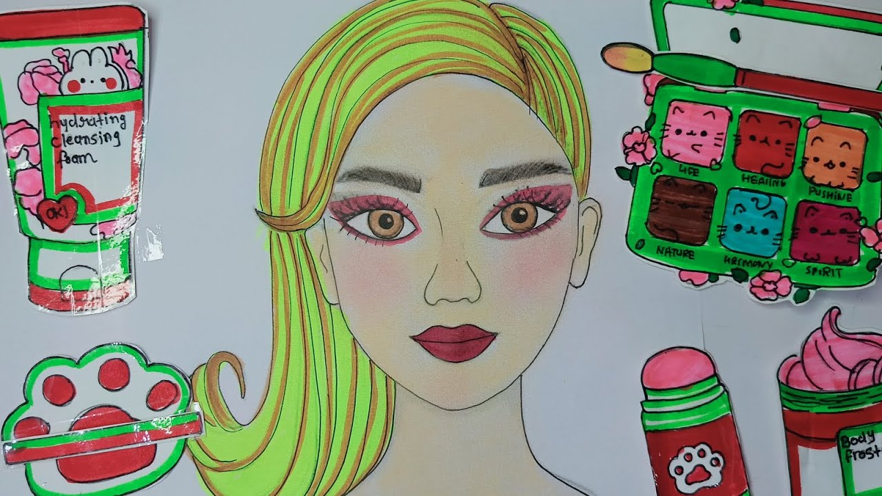 🍒🍒Asmr paper doll makeup with watermelon makeup cosmetics 🍒🍒|@RenuArrt ...