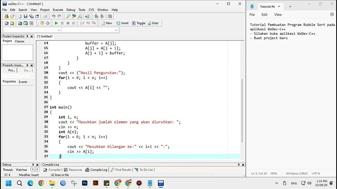 Program WxDev-C++ BubbleSort - YouTube