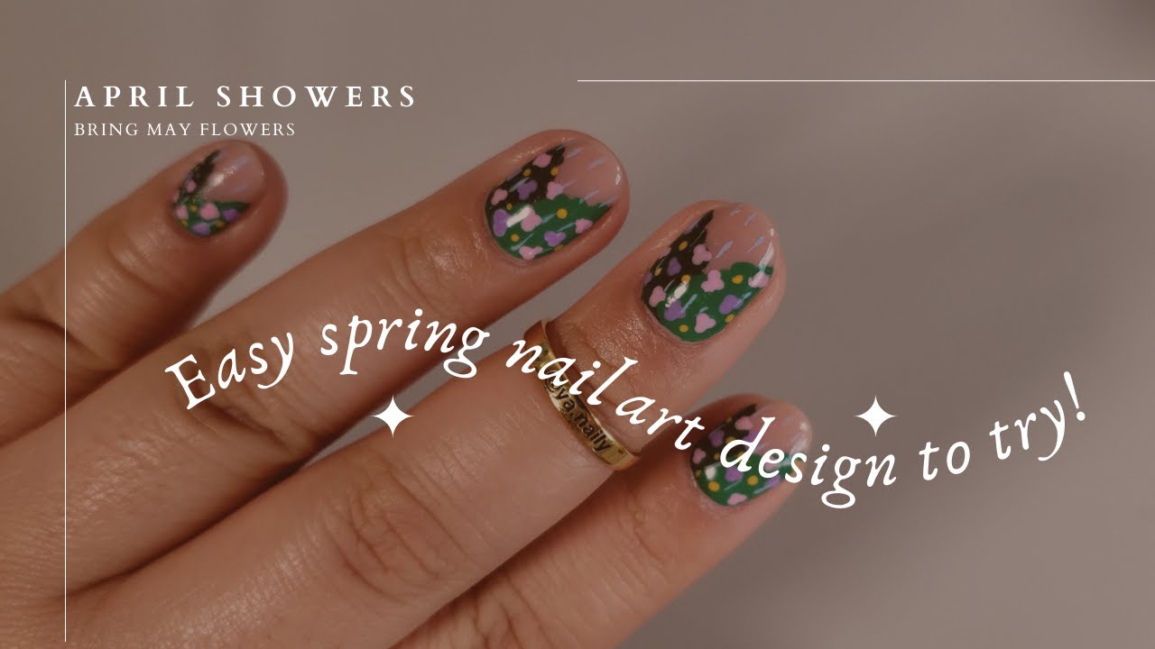 easy spring nail art - april showers 🌧🌼 - YouTube