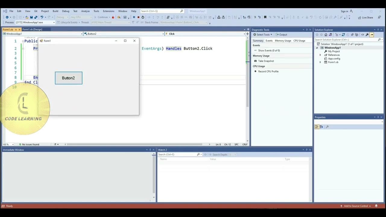 VB.NET | Exception handling 'watch window' | CodeLearning - YouTube