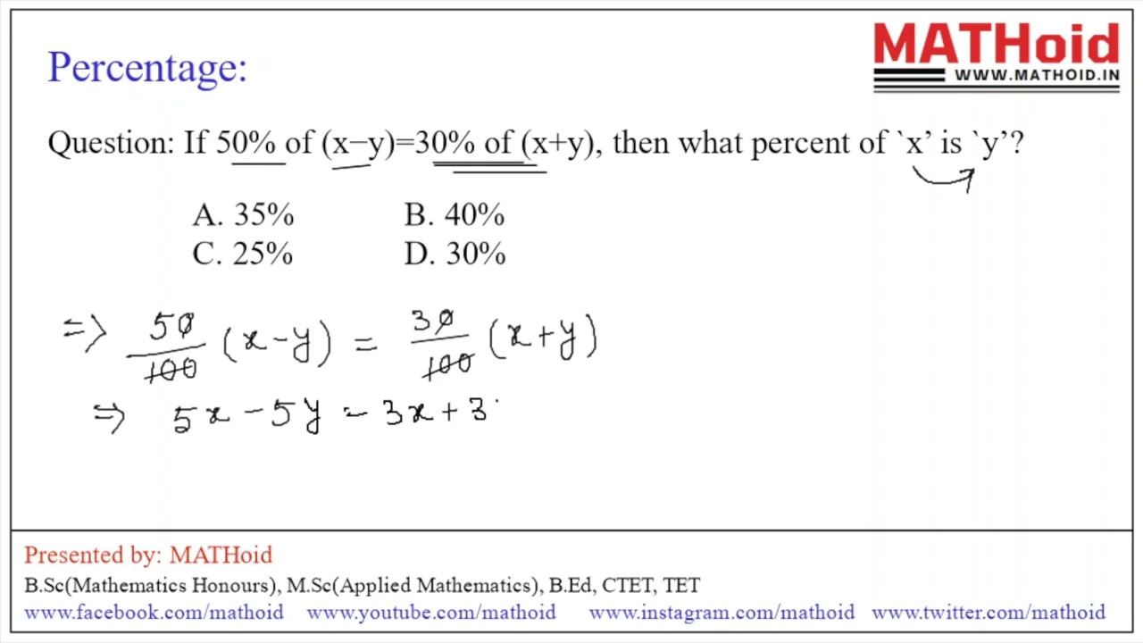 If 50 Of x y 30 Of x y Then What Percent Of x Is y YouTube If 50 Of x y 30 Of x y Then What Percent Of x Is y YouTube