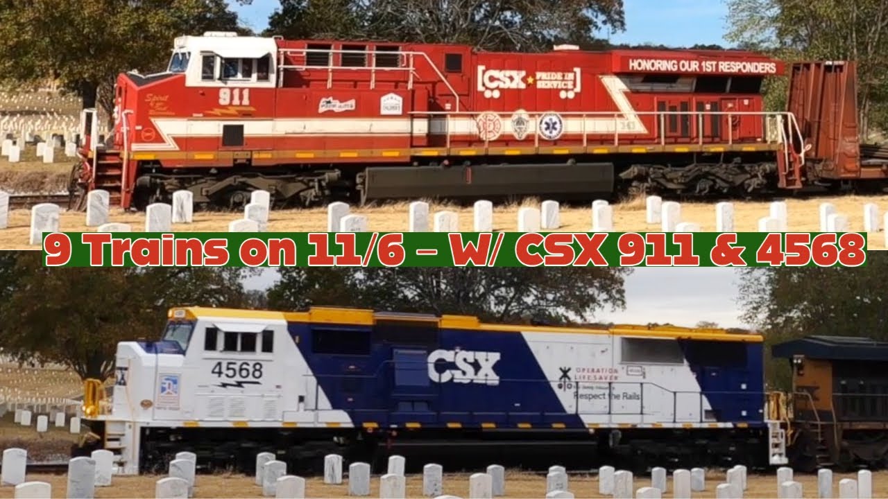 9 CSX Freight Trains on Sunday 11/6 With CSX 911 and CSX 4568 Operation ...
