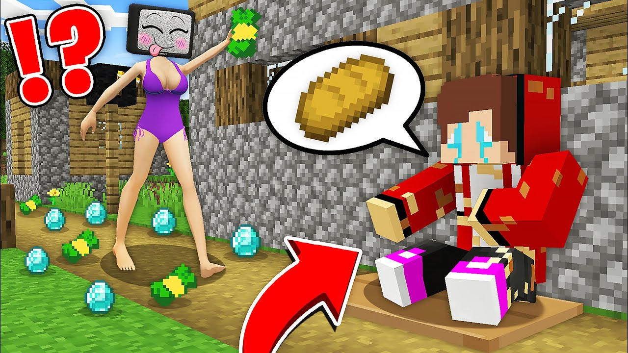 POOR Beggar JJ in LOVE with Rich TV WOMAN and became RICH! FAMILY SAD STORY in Minecraft ...