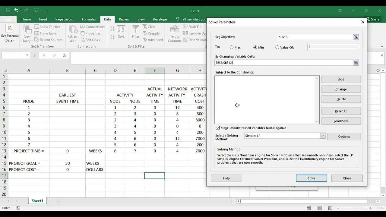 CPM/PERT Linear Programming Model with Excel - YouTube