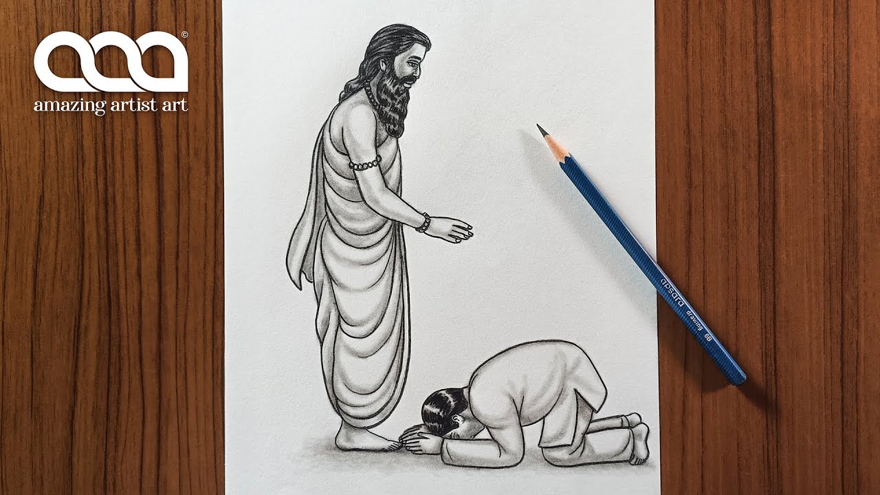 Guru Purnima Drawing Easy | Guru Shishya Drawing | Guru Purnima Special ...