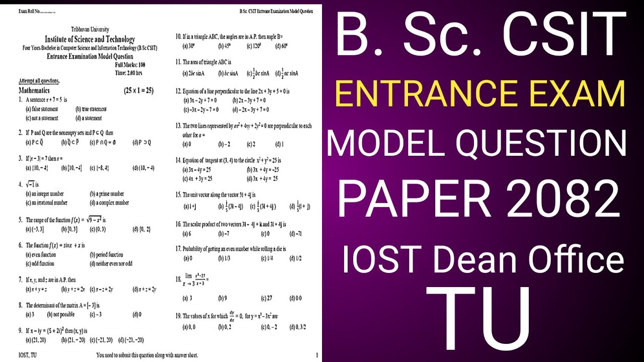 #bsc CSIT #entrance #model #question 2082 #full #video #tu IOST #dean # ...