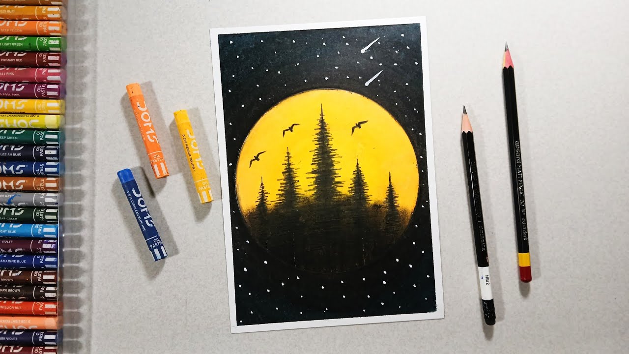 Vibrant Moonlight Landscape Scenery Drawing : Step by Step Guide for ...