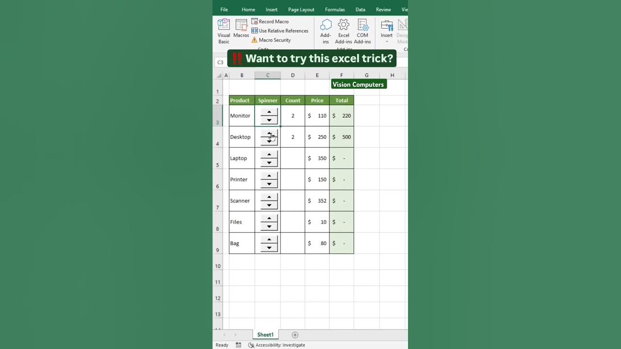 Excel Spin button magic trick🔥🔥 #excel #exceltips #exceltricks #exceltricks #exceltutorial - YouTube