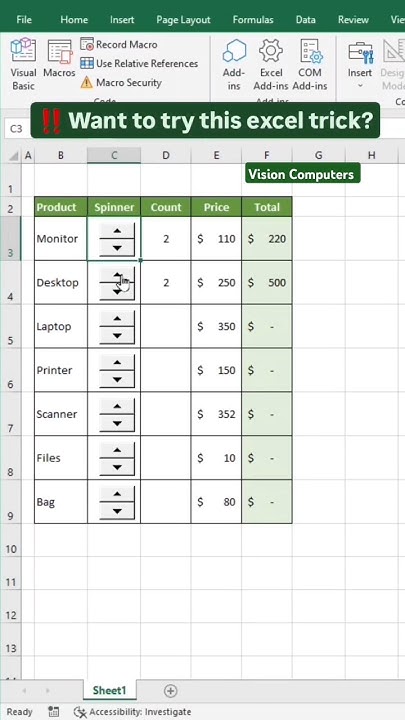 Excel Spin button magic trick🔥🔥 #excel #exceltips #exceltricks #exceltricks #exceltutorial - YouTube