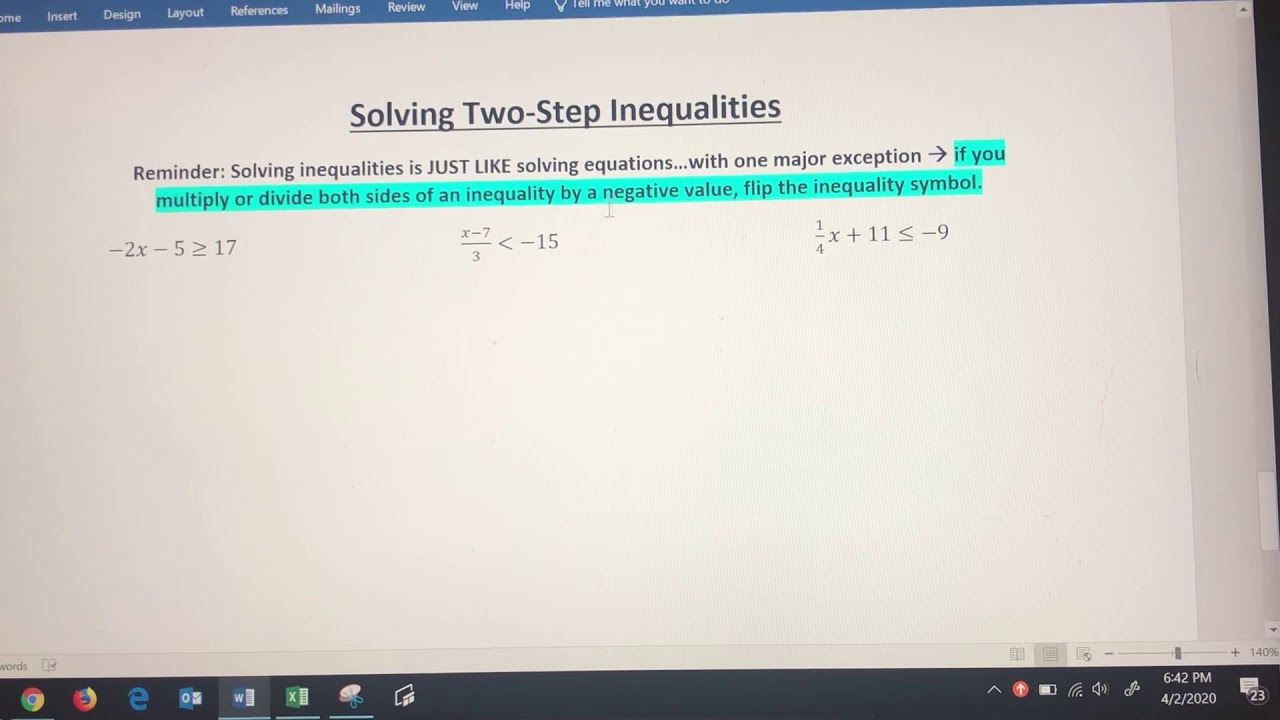 Solving Two-Step Inequalities - YouTube
