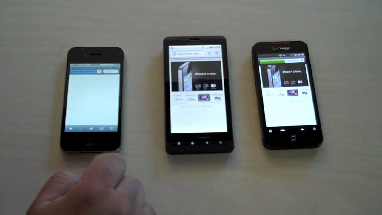 Browser Comparison - Droid X vs iPhone 4 vs Droid Incredible - YouTube