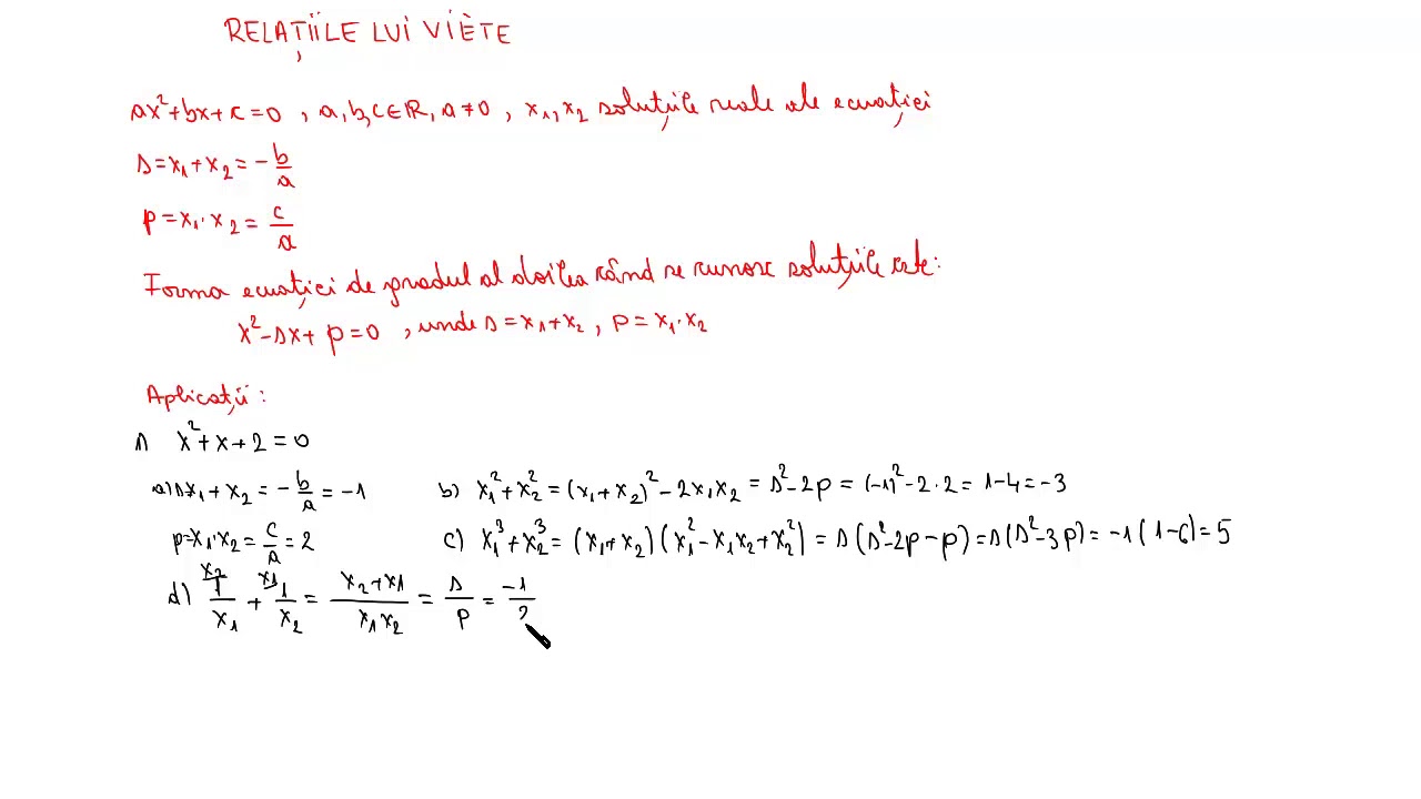 Relatiile lui Viete - ecuatia de gradul al doilea | Lectii-Virtuale.ro ...