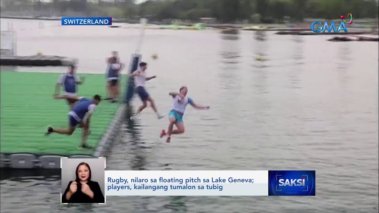 Rugby, nilaro sa floating pitch sa Lake Geneva; players, kailangang ...