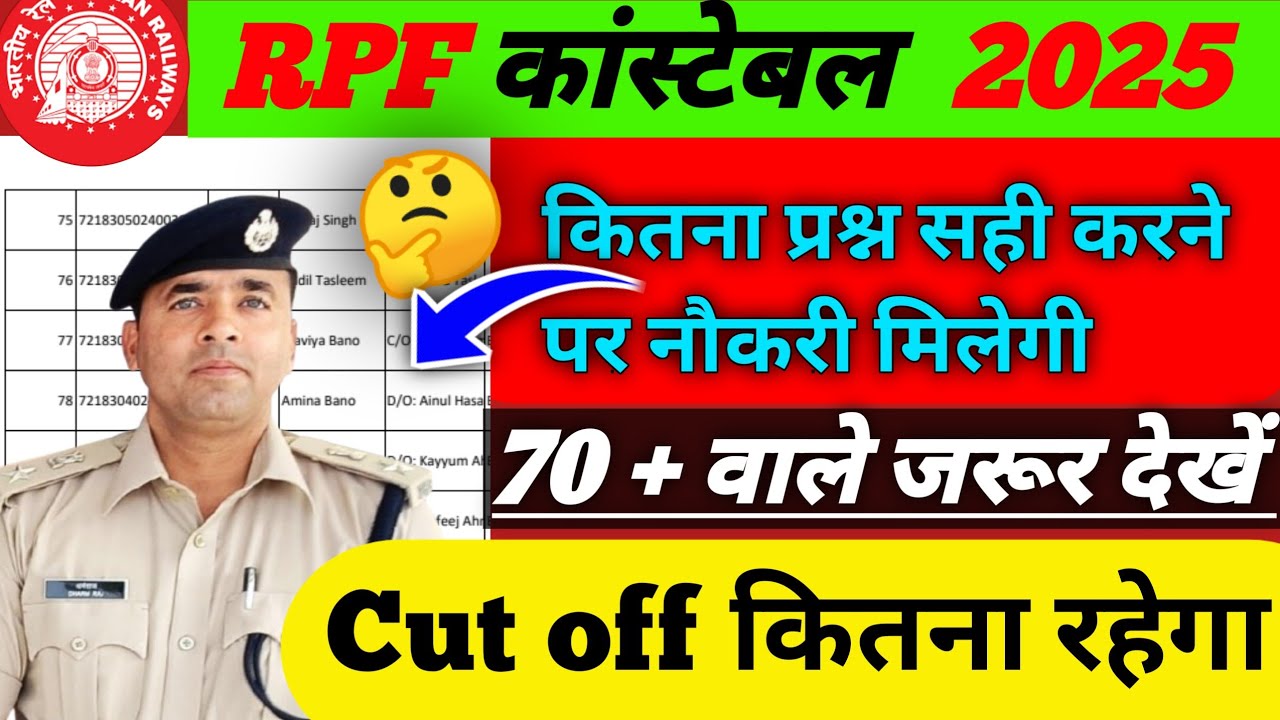 RPF Constable Exam cut off कितना रहेगा 2025 !! RPF cut off 2025 rpf cut ...