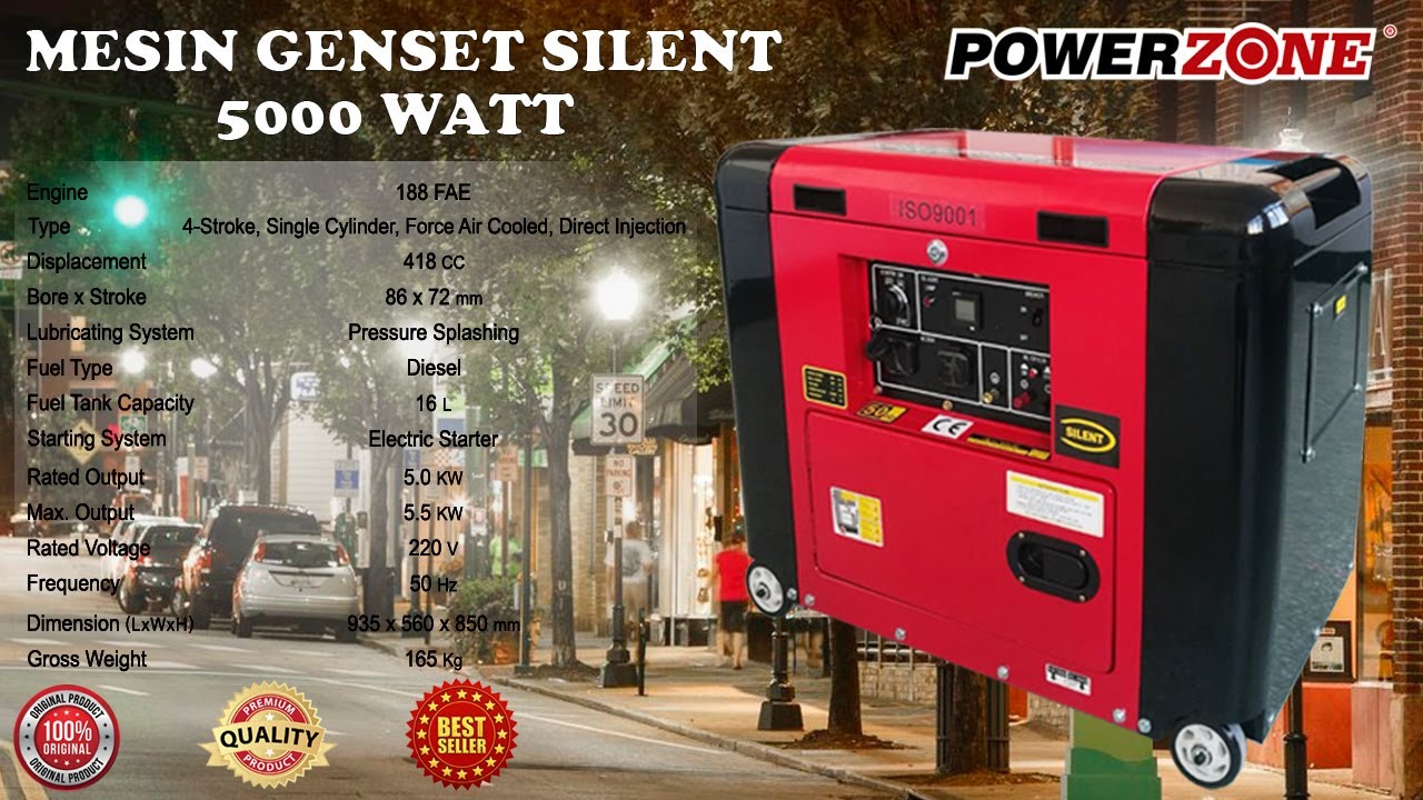REVIEW DAN CARA PENGGUNAAN MESIN GENSET SILENT 5000 WATT POWERZONE PDG-6700SS - YouTube