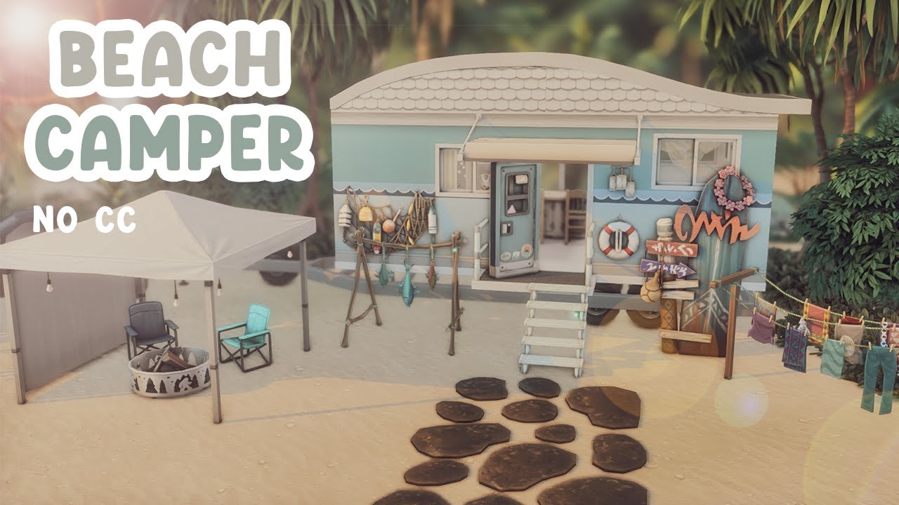 Beach Camper 🩴 Sims 4 Speed Build No CC - YouTube