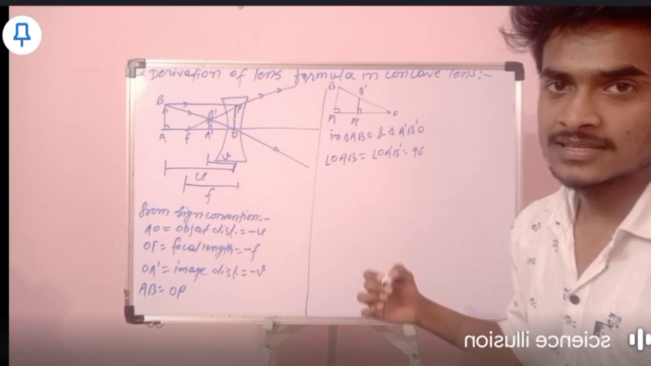derivation of lens equation in concave lens || Establish the relation ...