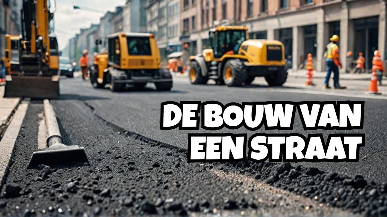 Straat aanleggen in de achtergrond / Constructing a street in the ...