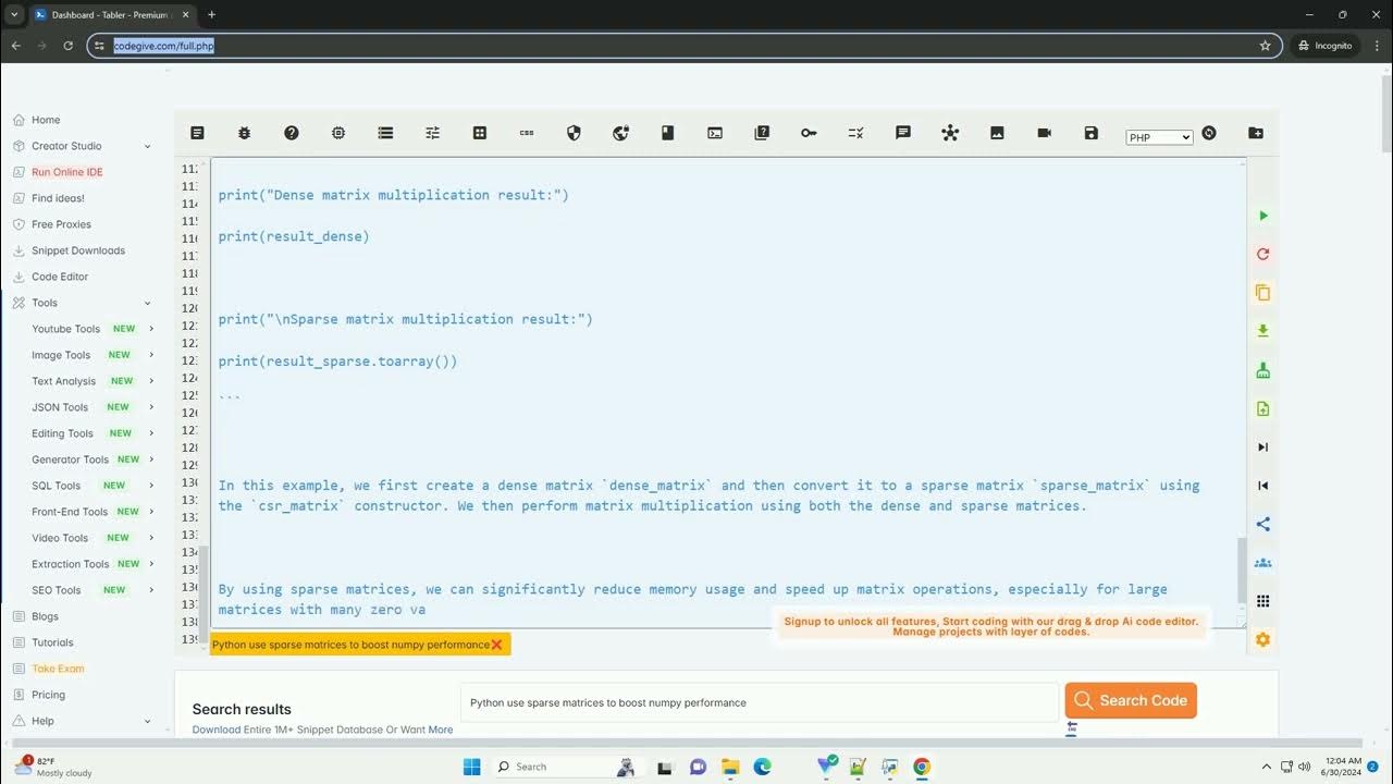 Python use sparse matrices to boost numpy performance - YouTube