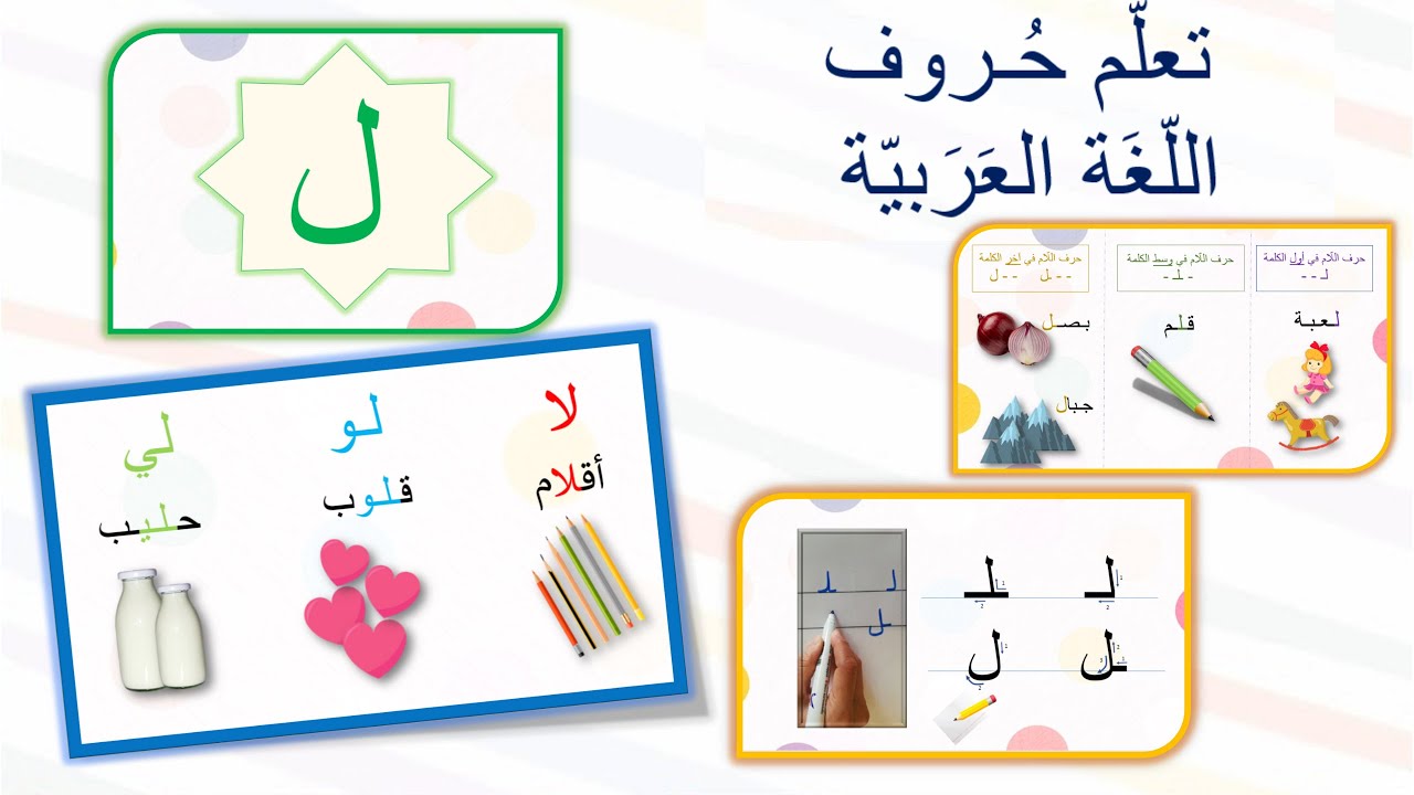 حرف اللّام ل - أشكال الحرف - الحركات - لا لو لي - كتابة حرف اللّام ...