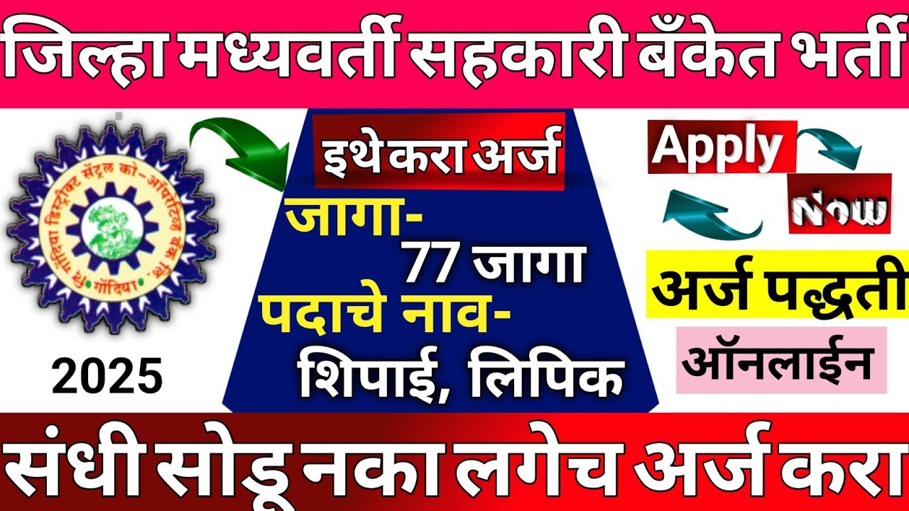 Jilha Madhyavarti Sahakari Bank Bharti2025 | Bank Peon Jobs | Gondia ...