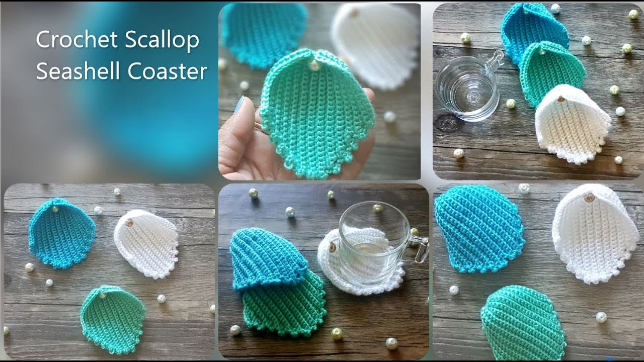 How To Crochet scallop seashell - Seashell Coaster - YouTube