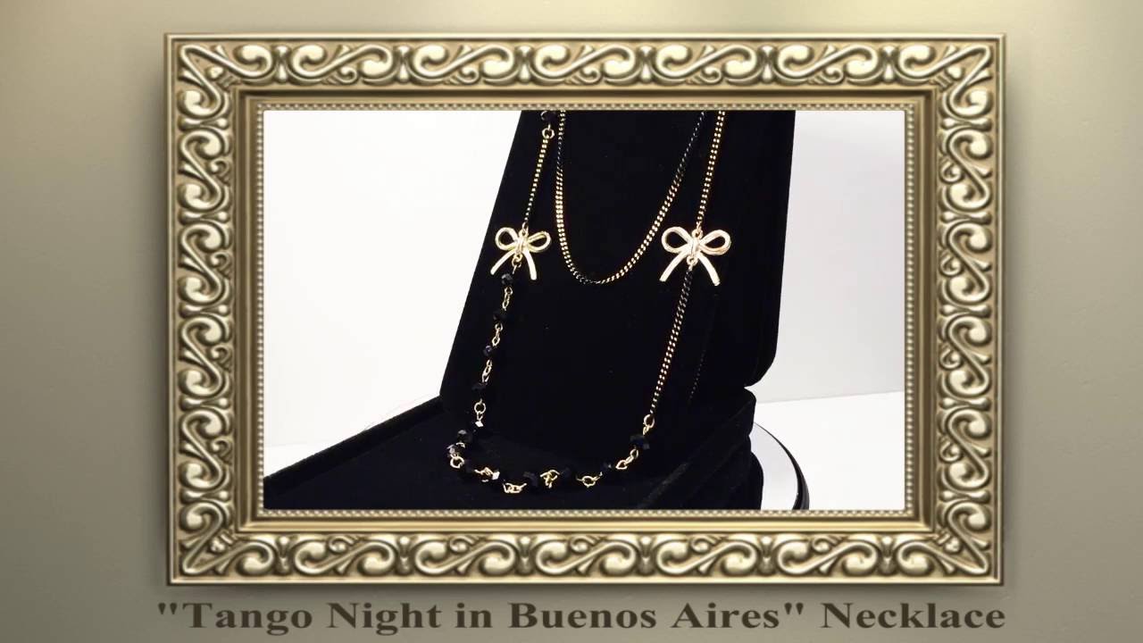 Tango Night in Buenos Aires Black Long Necklace with Golden Bows by ...