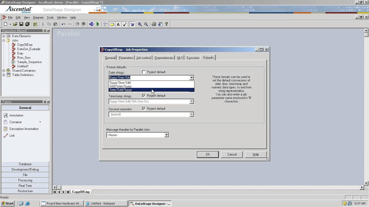 How to see or change the default date format at job level in datastage - YouTube