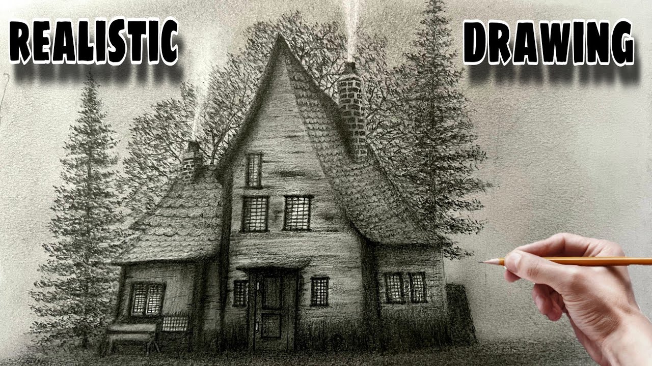 How to draw a beautiful cottage | Drawing a beautiful cottage with ...