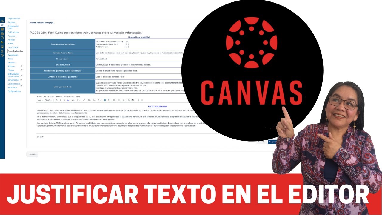 ¿Cómo justificar texto en el editor del LMS Canvas? - YouTube