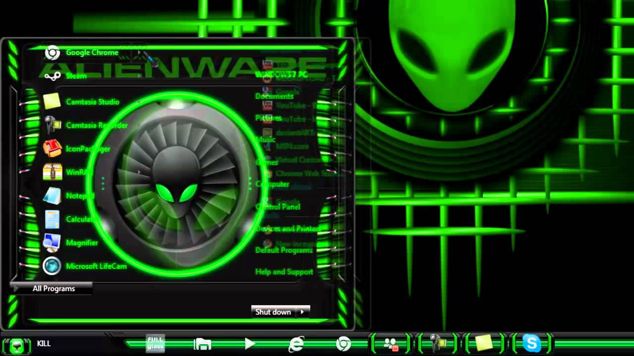 tema para windows 7 de alienware green 2017 - YouTube