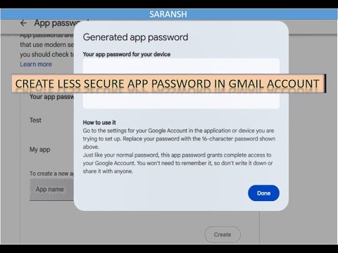 Create less secure app password in Gmail account - YouTube