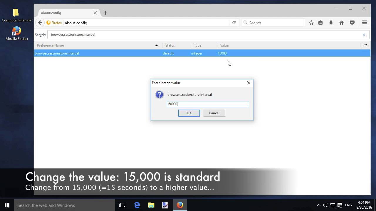 Firefox: Change the sessionstore.interval - save your SSD! - YouTube