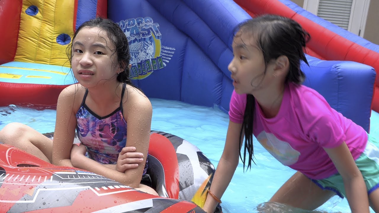 Chloe and Kaycee Pretend Play Fun Boat on Water Park - YouTube