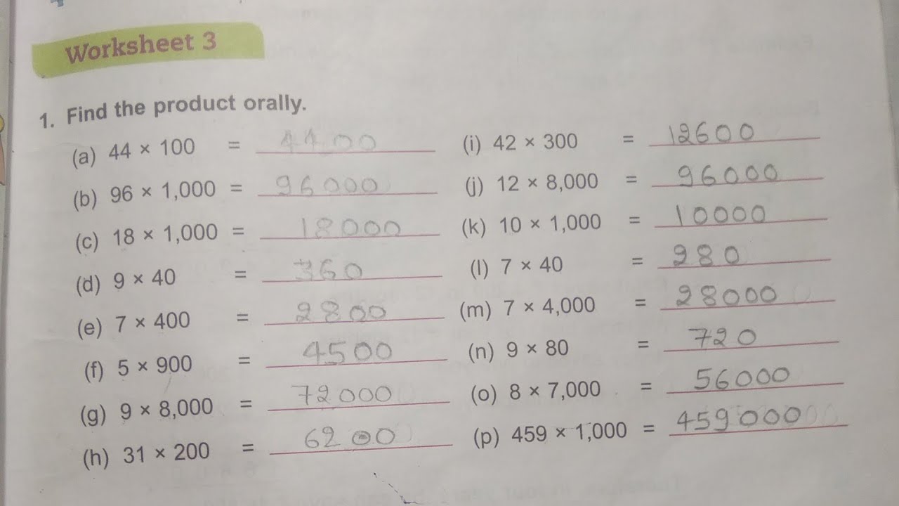 Dav Public School Class 4 Math Unit 3 Worksheet 3 || Multiplication ...