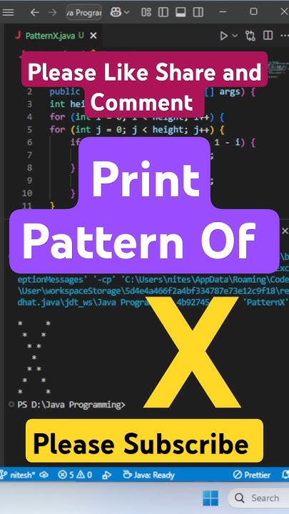 How to Print Character 'X' in Java | #shorts #java #coding #codingshorts #shortsvideo #viralcode ...