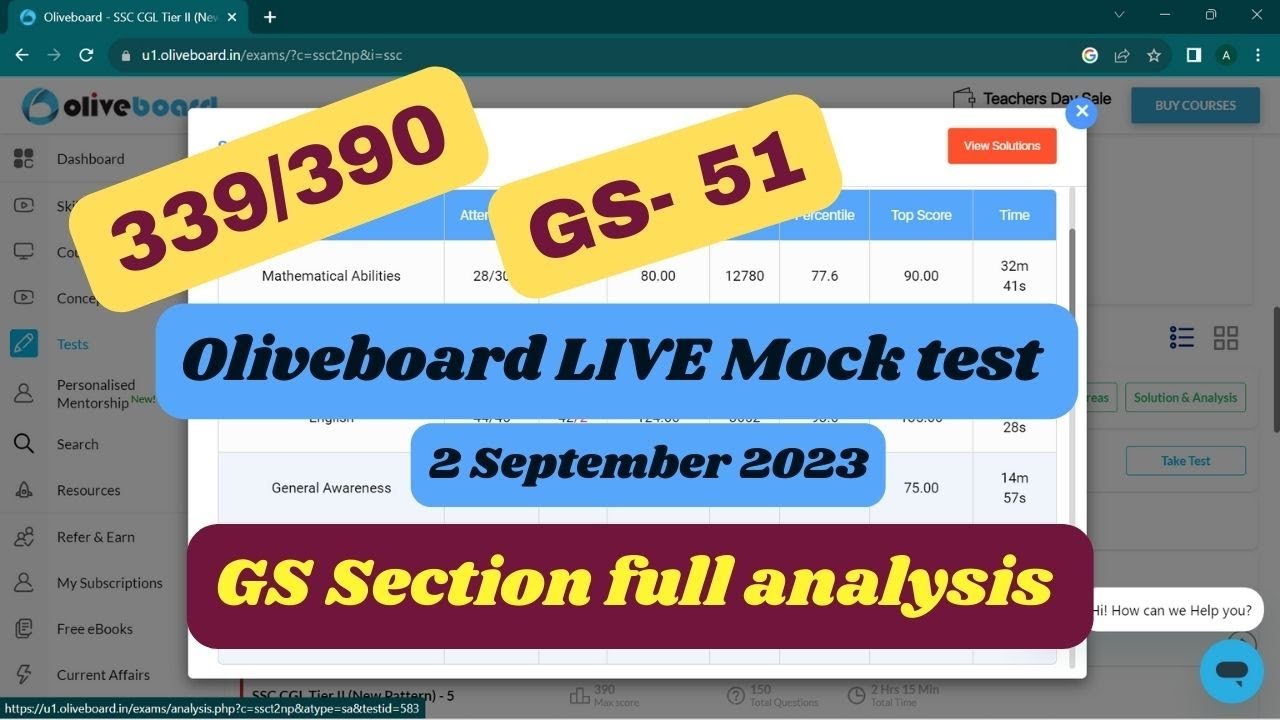 Oliveboard Live Test scores | CGL Mains | 2 September 2023 | Ankita ...