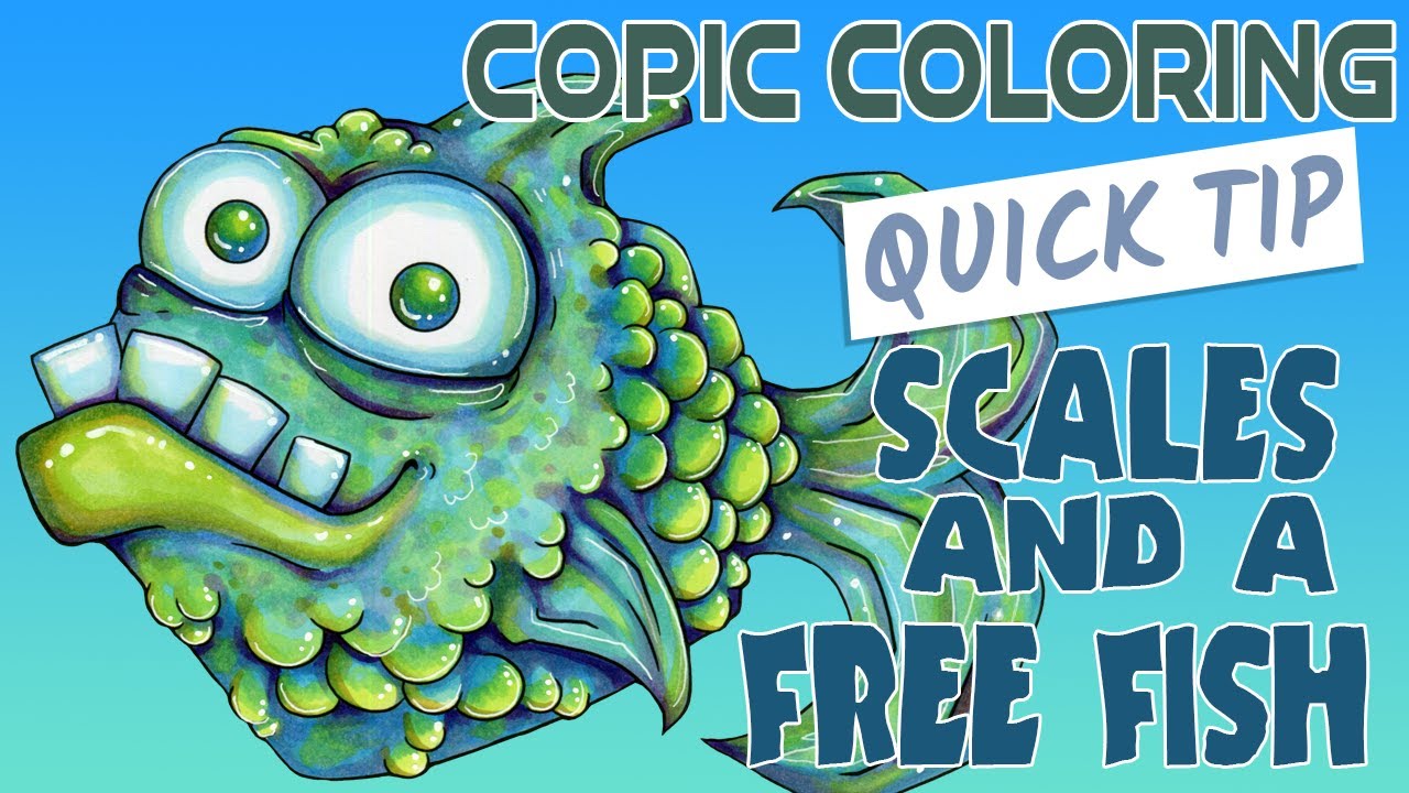 How to Color Fish Scales - Copic Tutorial and FREE Digistamp - YouTube