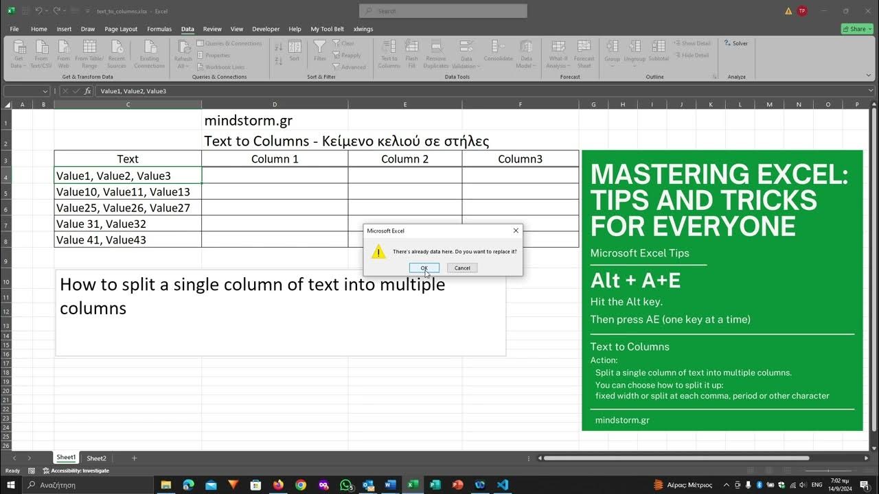 How To Split a Single Column of Text Into Multiple Columns in Excel (English) - YouTube