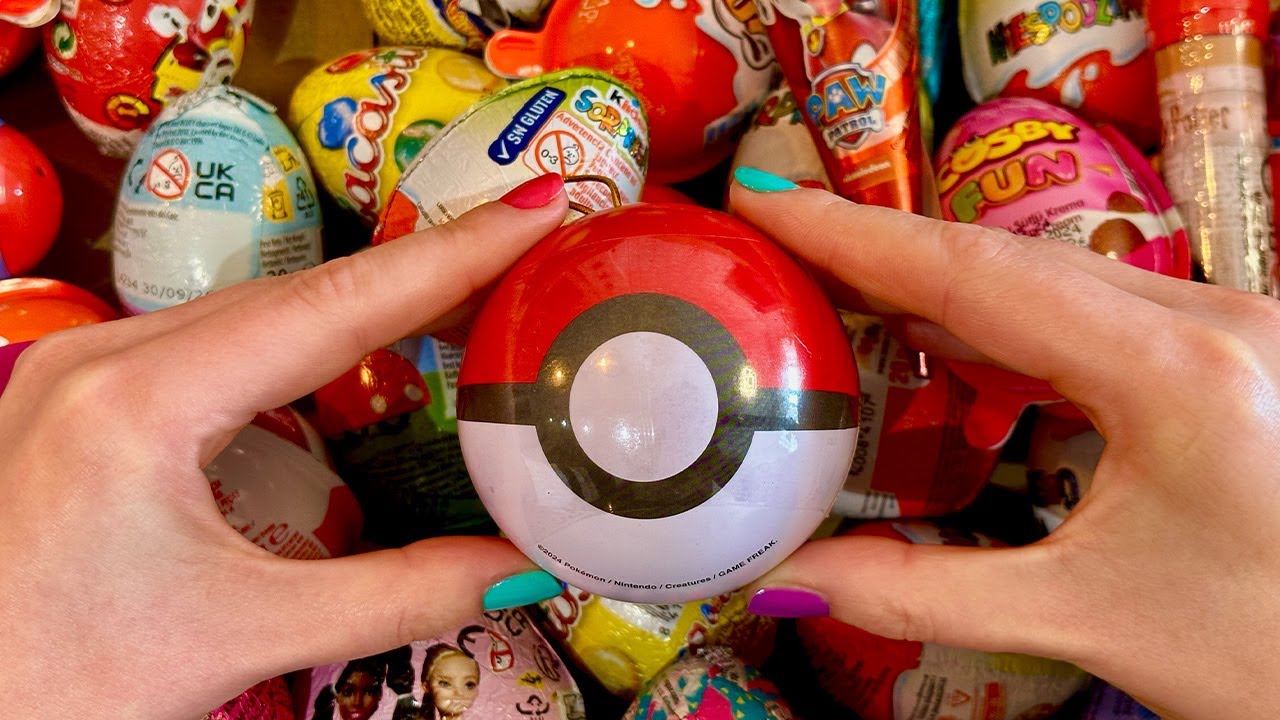 Pokémon Surprise Ball ASMR 🎮 Pikachu Stickers & Candies Unwrapping ...