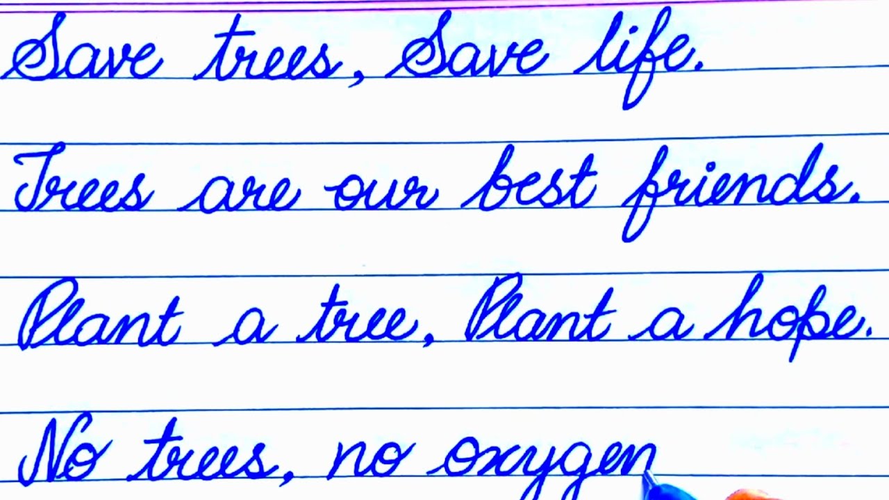 Save Trees | English Cursive Handwriting Practice | cursive writing for ...