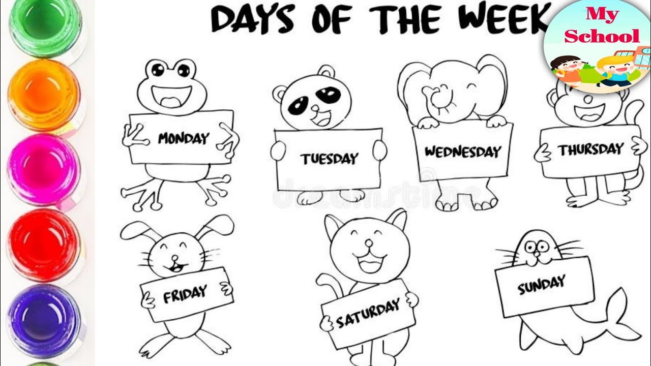 Learn week name,7 day of the week name,week name,Sunday Monday,Drawing ...